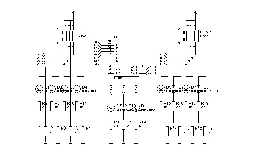 circuit-ideas: Simple magnitude comparator (7485 IC) Circuit