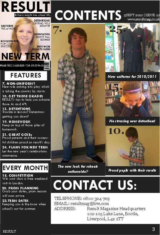 Ashley Brady: Contents Page Design of School Magazine