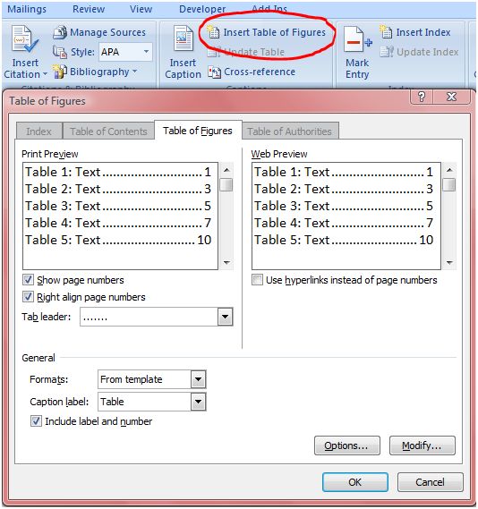 How to create a List of Tables ~ Academic Documents