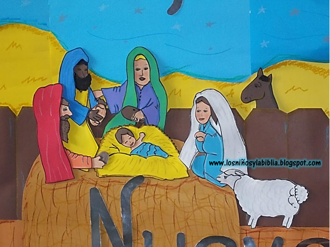 Los niños y la Biblia: Mural Nacimiento de Jesús.