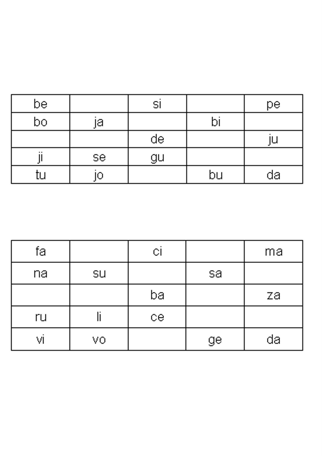 BREAL-Dislexia: Bingo de sílabas directas en letra de imprenta