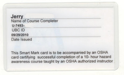 Carpentry By Jerry: OSHA 10 Card