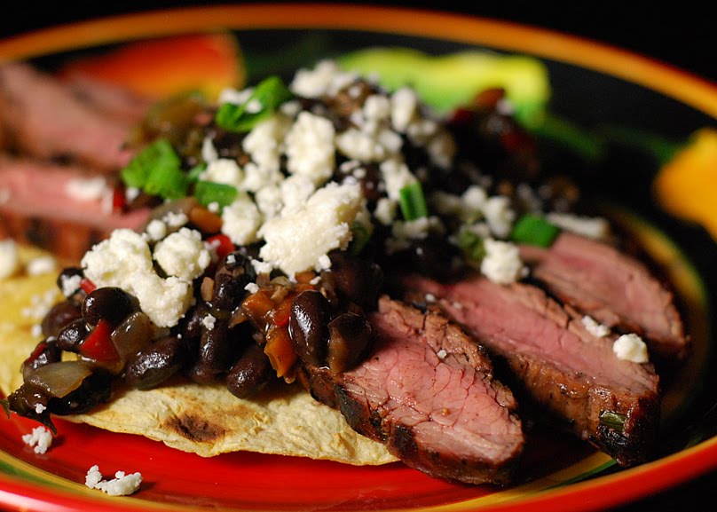 Flank Steak & Black Bean Tostada