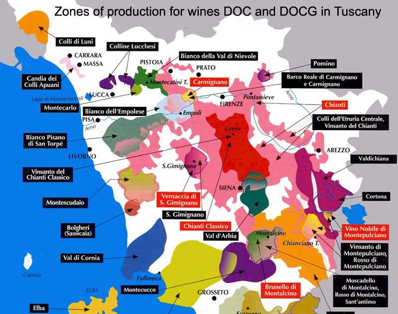 We Study Wine: Map of Tuscany's DOC and DOCG zones