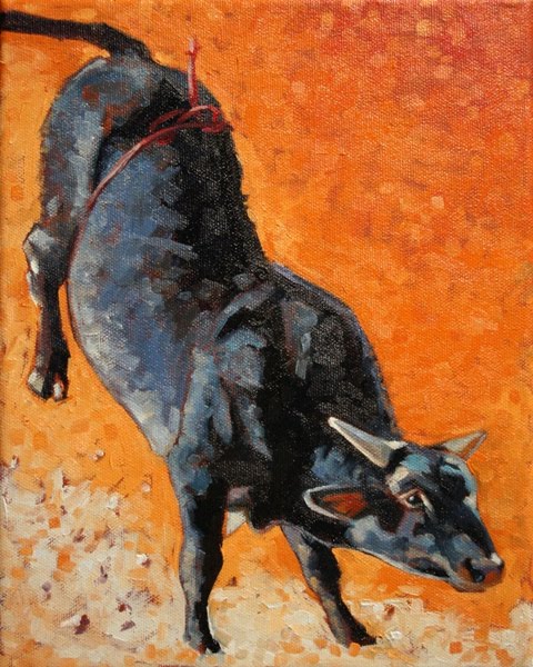 Now or Never: Bull Bucking - bull test oil painting