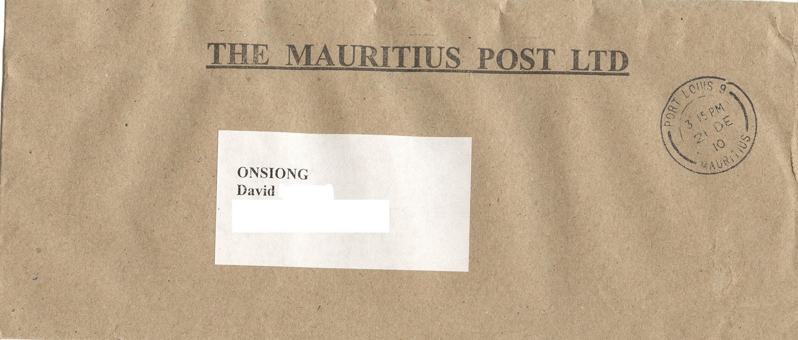 Mauritian Philatelic Blog: Mail from the Mauritius Post