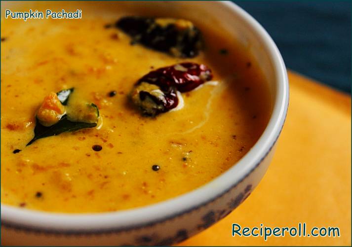 Mathanga Pachadi / Pumpkin Pachadi / Pumpkins In Yogurt And Coconut Gravy