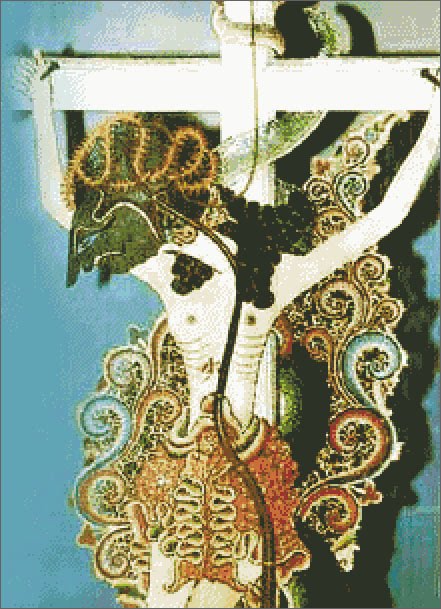 Yesus Disalib dengan gaya Wayang - indo Kristik: Indonesian Cross Stitch