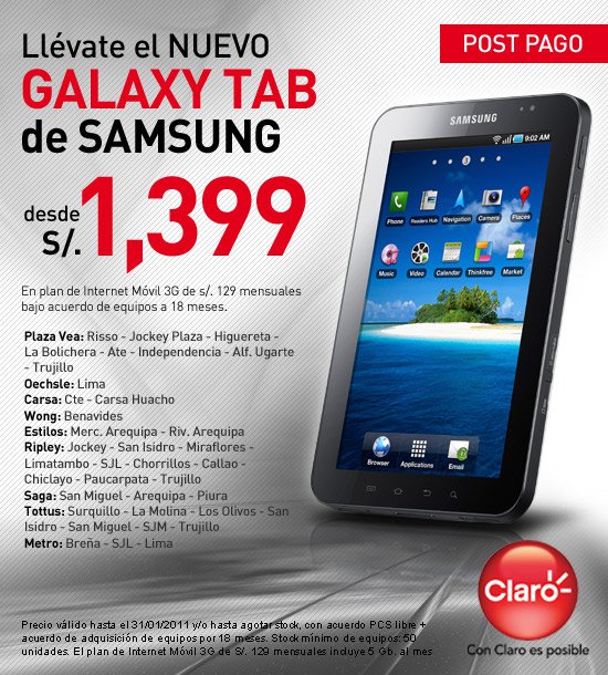CLARO QUE TIENES MAS: Galaxy Tab de Samsung en Claro