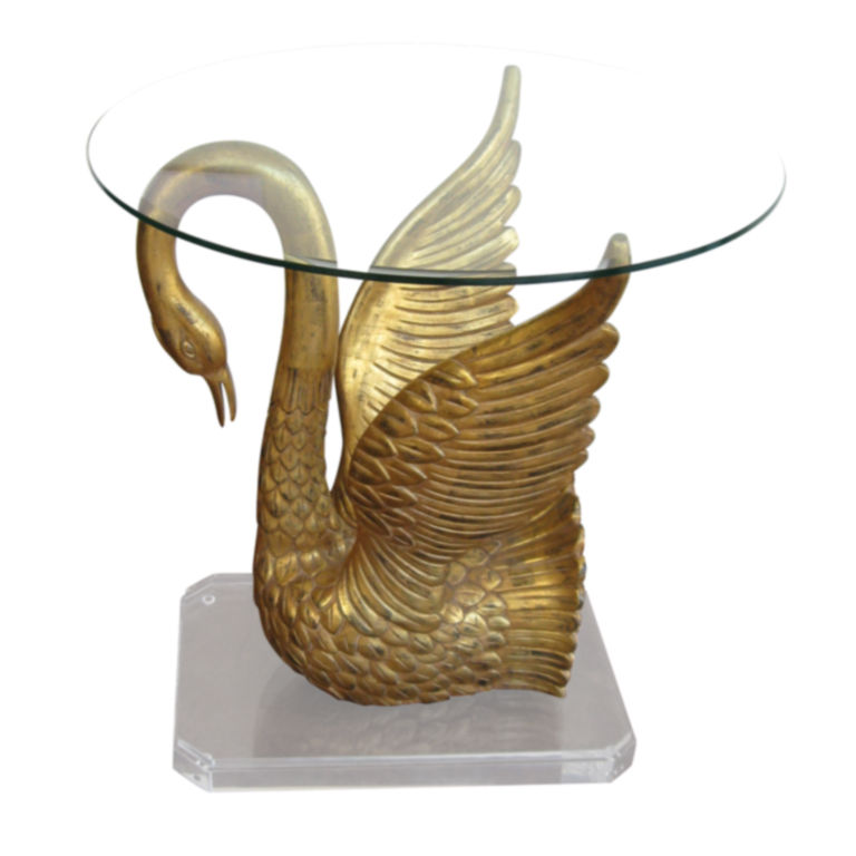 Folded Victory: Hand Carved Gold Leaf Swan Table