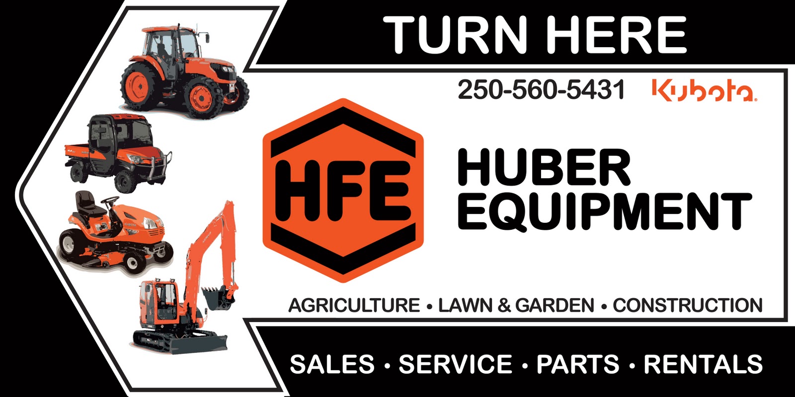 omecca custom graphic design: Huber Farm Equipment, Logo and Sign
