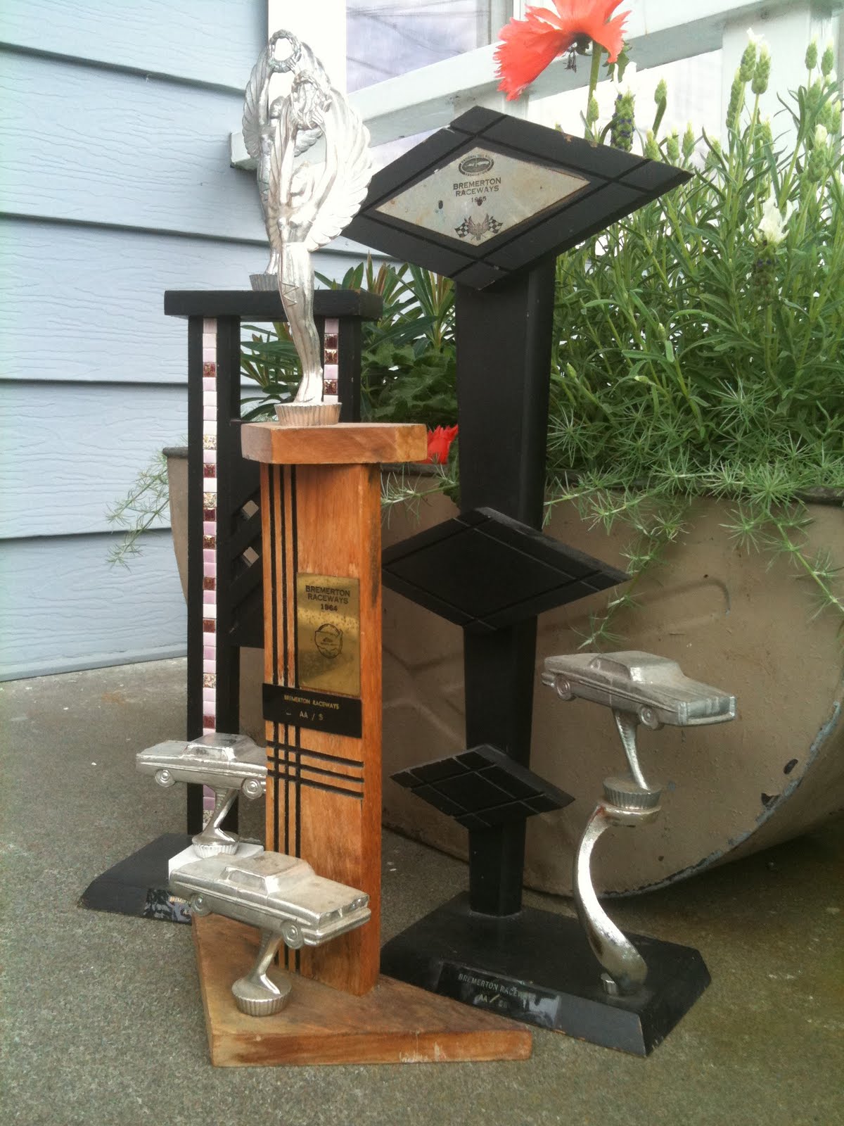 SEATTLE JUNK LOVE: SOLD- 1960's auto racing trophies- set of 3 for $33