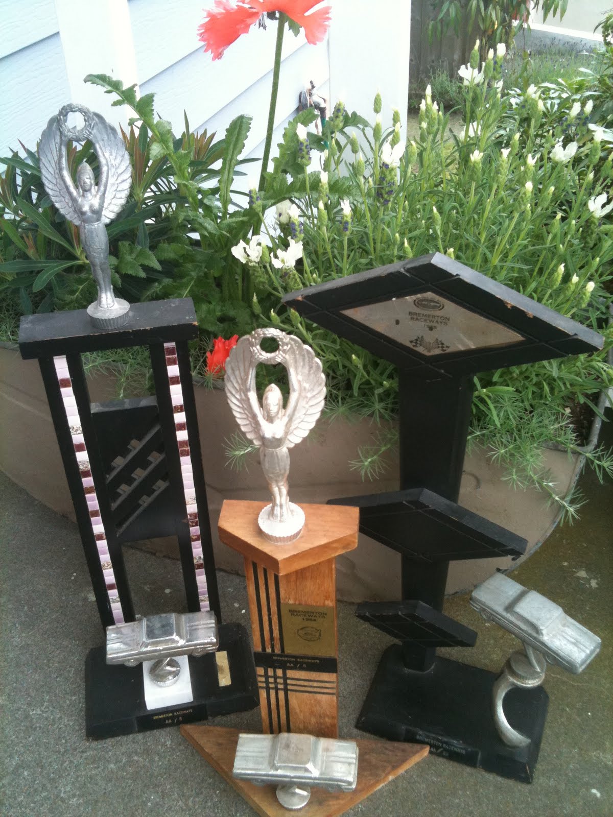 SEATTLE JUNK LOVE: SOLD- 1960's auto racing trophies- set of 3 for $33