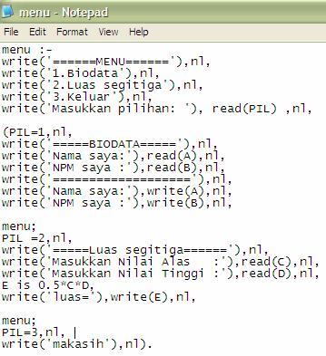 SISCA - Source Code Area -: Membuat Menu Pada Prolog