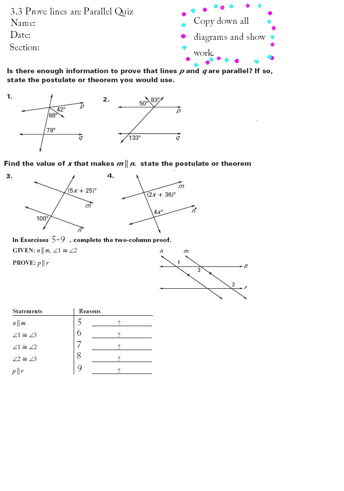 Geometry: 3.3 prove lines are parallel quiz