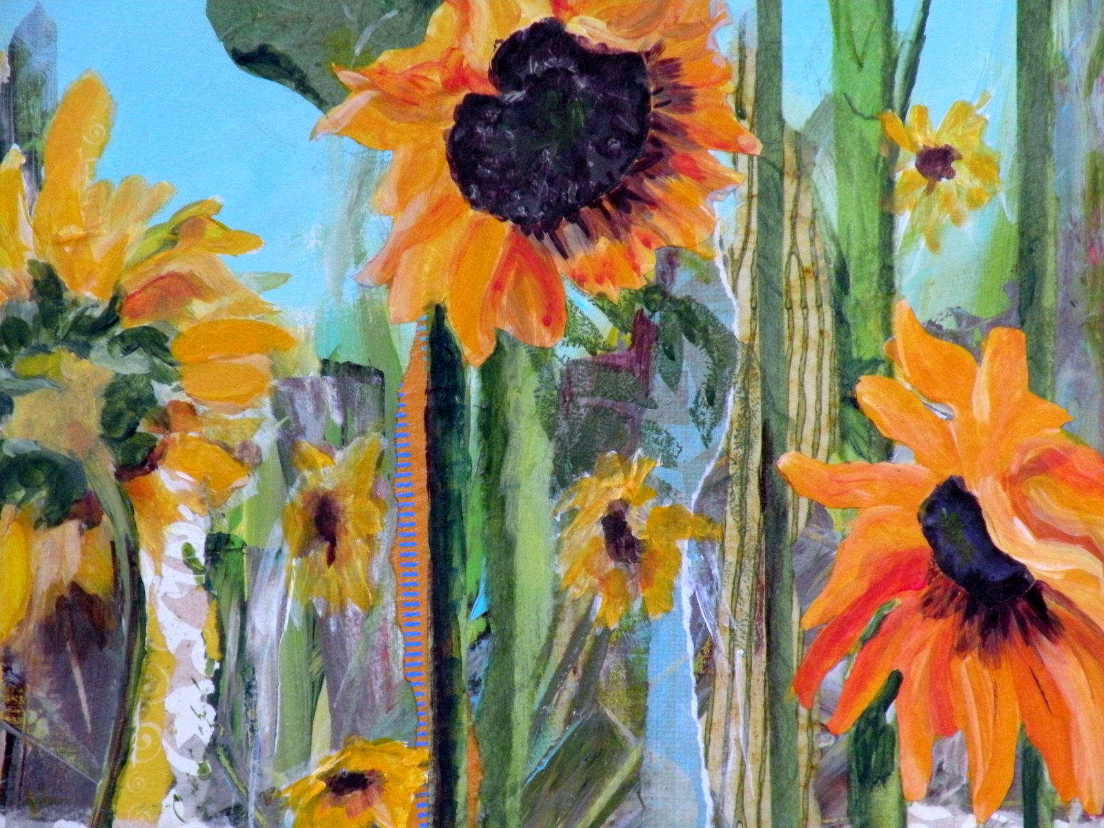ART FOR LIFE: "Sunflower Garden" acrylic/paper collage © Saundra Lane ...