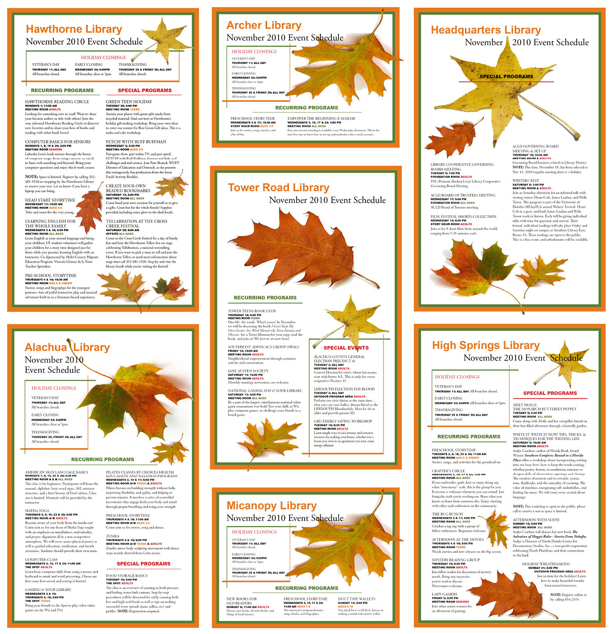 Library Marketing Design: Library Monthly Event Signs, November 2010