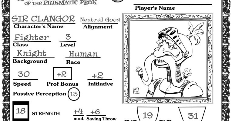 From the Sorcerer's Skull: Sir Clangor's Character Sheet