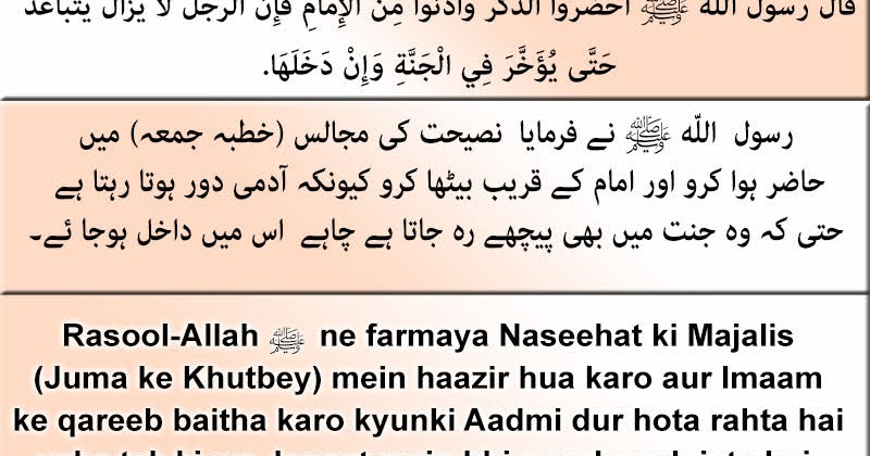 Only-Quran-Hadith: Hadith : Juma ke Khutbey mein haazir hua karo aur ...